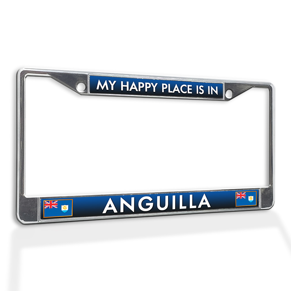 Metal License Plate Frame Vinyl Insert My Happy Place Is in Anguilla | eBay